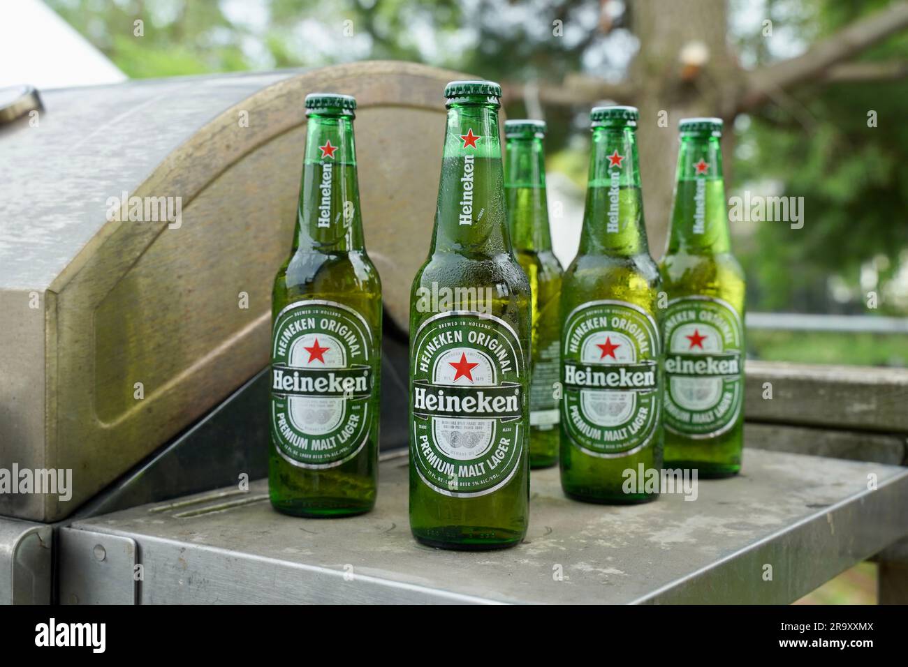 Rockford, IL -27 june2023 :Heineken, Beer. A Heineken beer bottle on a ...