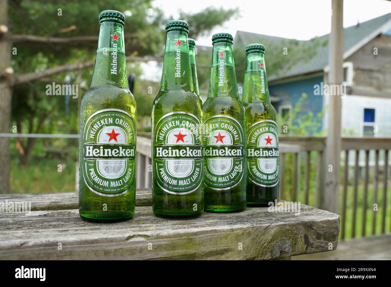 Rockford, IL -27 june2023 :Heineken, Beer. A Heineken beer bottle on a ...