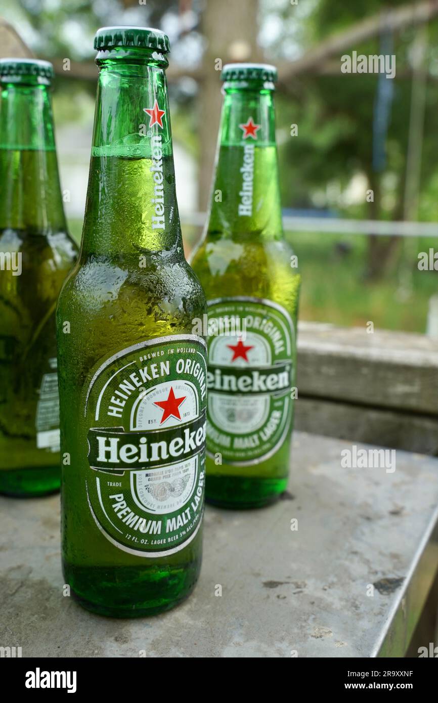 Rockford, IL -27 june2023 :Heineken, Beer. A Heineken beer bottle on a ...