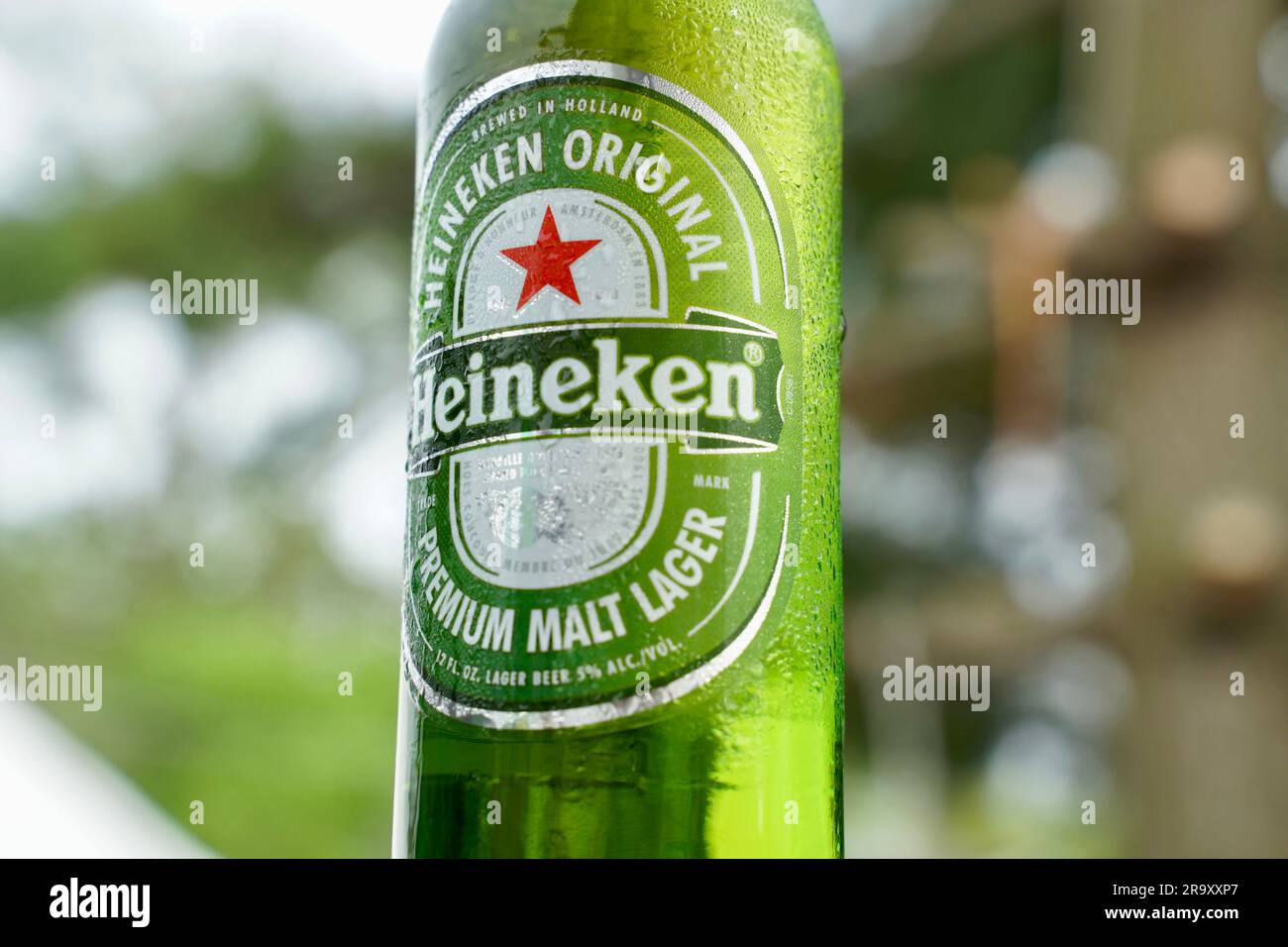 Rockford, IL -27 june2023 :Heineken, Beer. A Heineken beer bottle on a ...