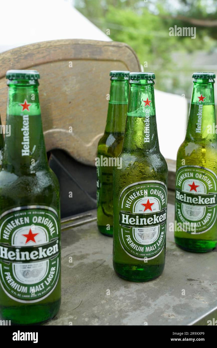 Rockford, IL -27 june2023 :Heineken, Beer. A Heineken beer bottle on a ...