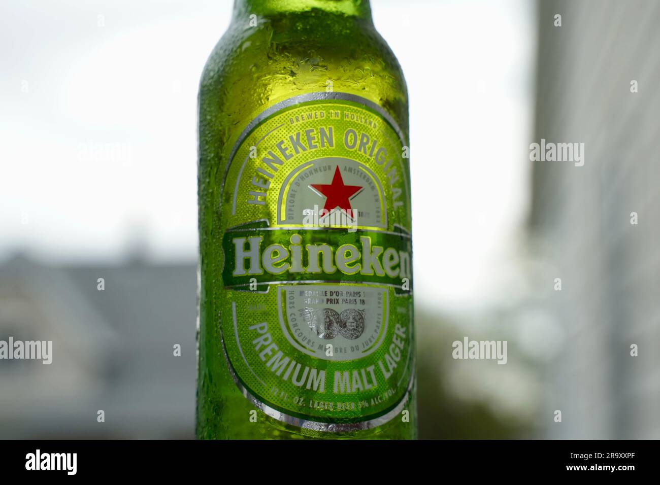 Rockford, IL -27 june2023 :Heineken, Beer. A Heineken beer bottle on a ...