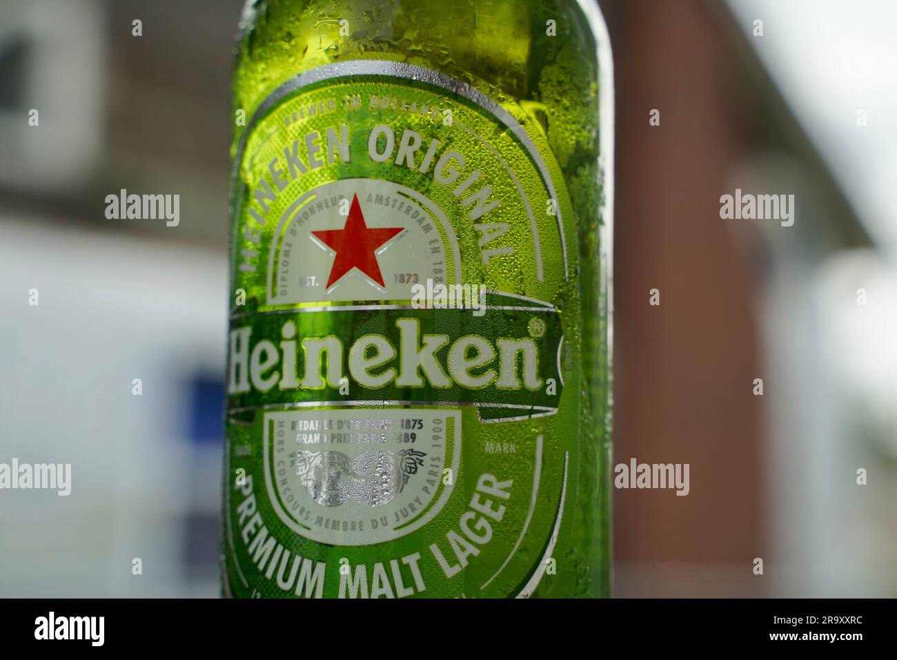 Rockford, IL -27 june2023 :Heineken, Beer. A Heineken beer bottle on a ...