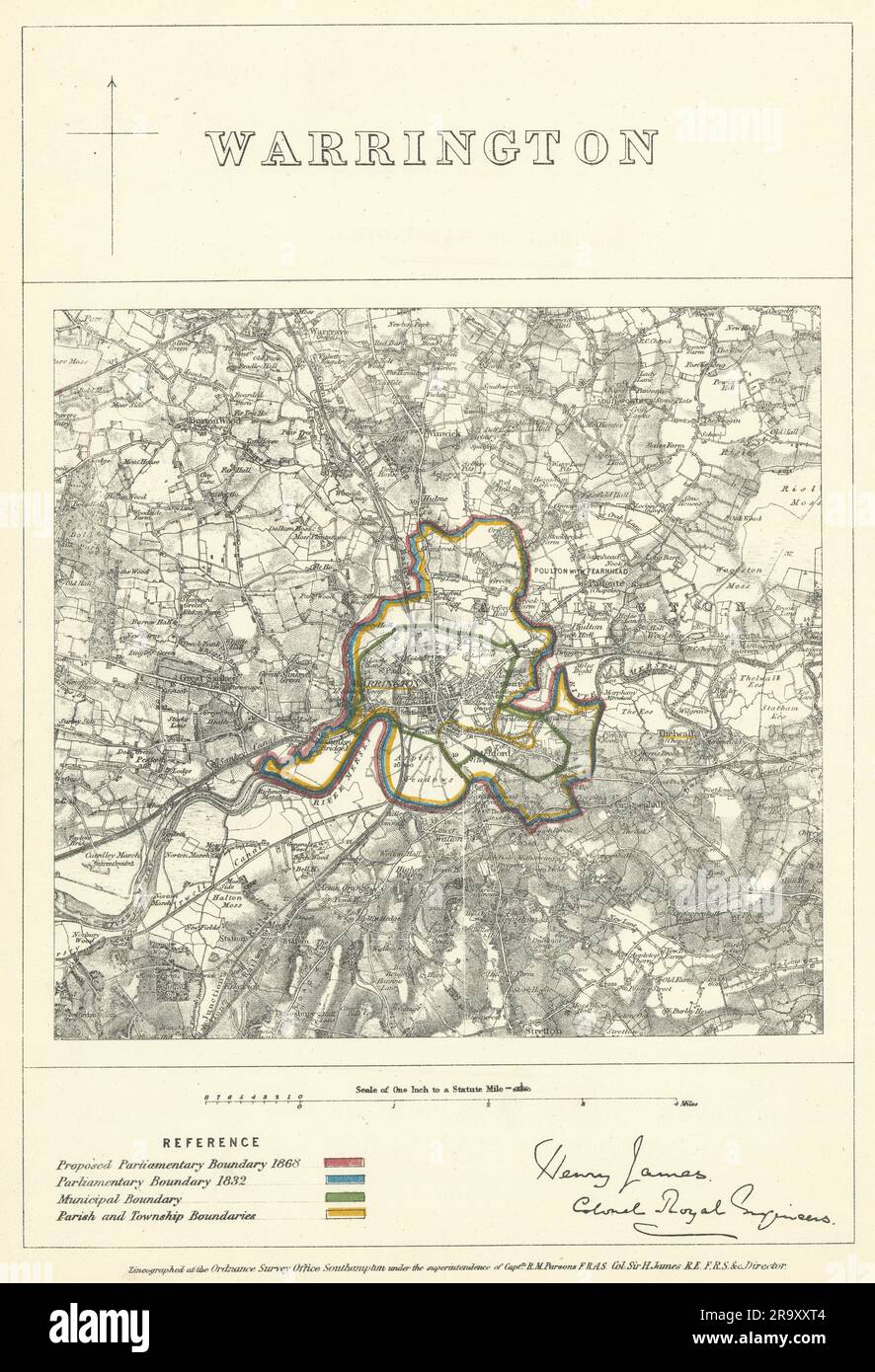 Warrington, Lancashire. JAMES. Parliamentary Boundary Commission 1868 ...