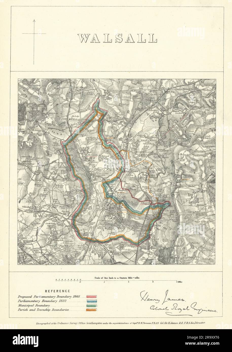 Walsall, Staffordshire. JAMES. Parliamentary Boundary Commission 1868 old map Stock Photo - Alamy