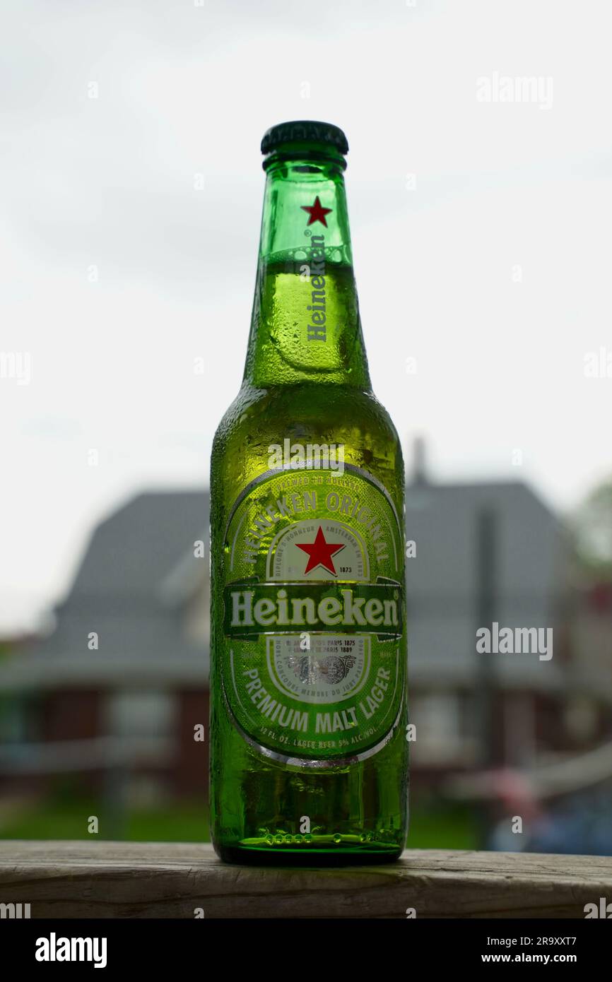 Rockford, IL -27 june2023 :Heineken, Beer. A Heineken beer bottle on a ...