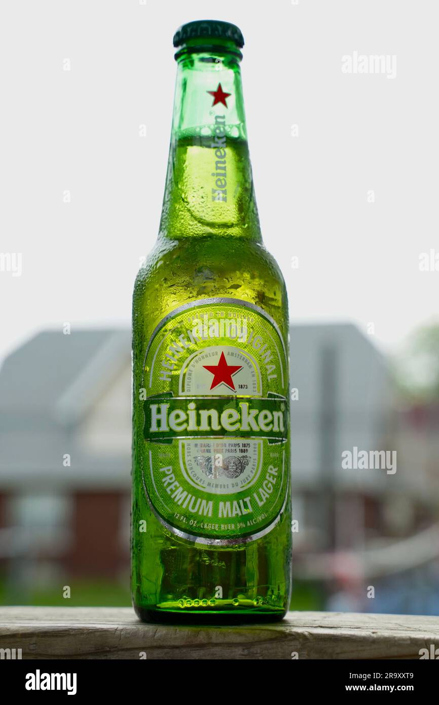 Rockford, IL -27 june2023 :Heineken, Beer. A Heineken beer bottle on a ...
