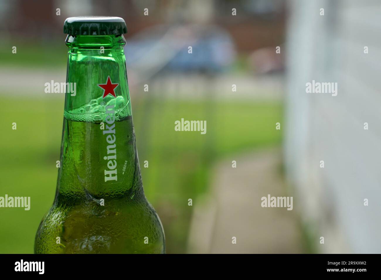 Rockford, IL -27 june2023 :Heineken, Beer. A Heineken beer bottle on a ...