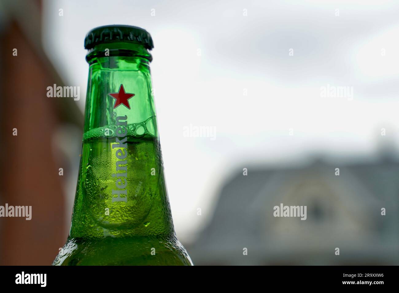 Rockford, IL -27 june2023 :Heineken, Beer. A Heineken beer bottle on a ...