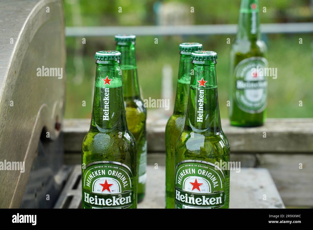 Rockford, IL -27 june2023 :Heineken, Beer. A Heineken beer bottle on a ...