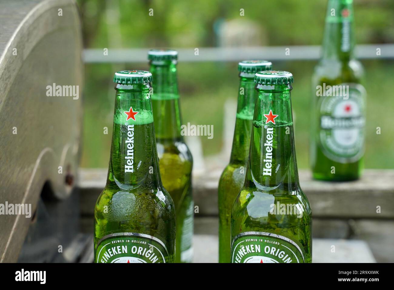 Rockford, IL -27 june2023 :Heineken, Beer. A Heineken beer bottle on a ...