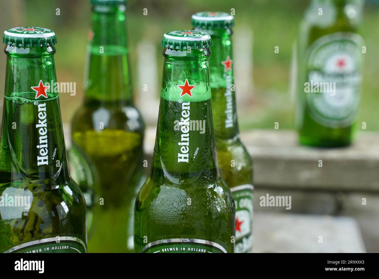 Rockford, IL -27 june2023 :Heineken, Beer. A Heineken beer bottle on a ...