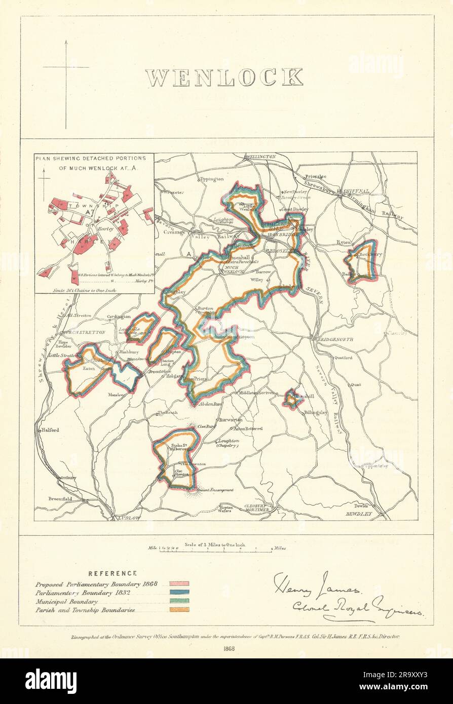Wenlock, Shropshire. JAMES. Parliamentary Boundary Commission 1868 old ...