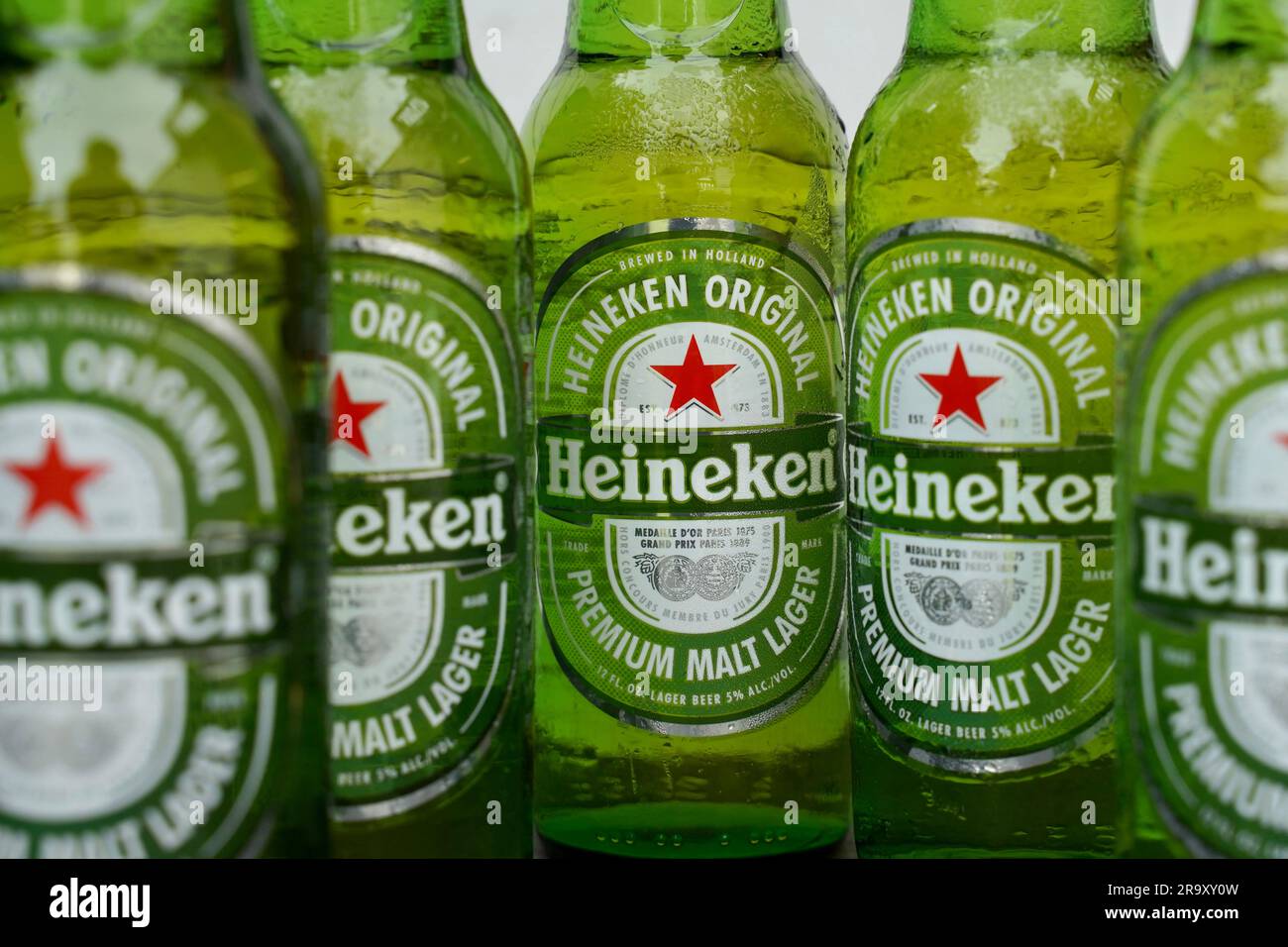 Rockford, IL -27 june2023 :Heineken, Beer. A Heineken beer bottle on a ...