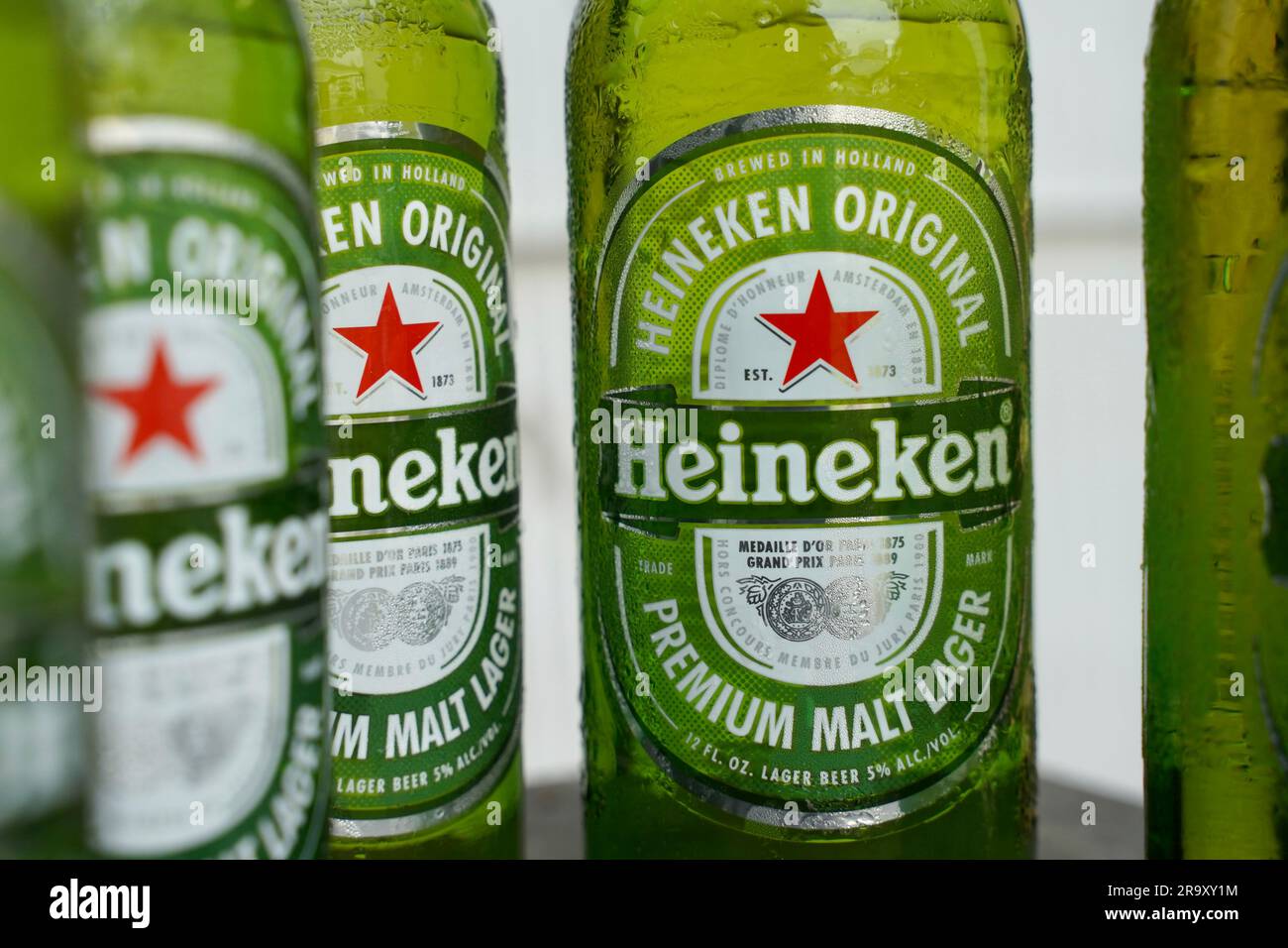 Rockford, IL -27 june2023 :Heineken, Beer. A Heineken beer bottle on a ...