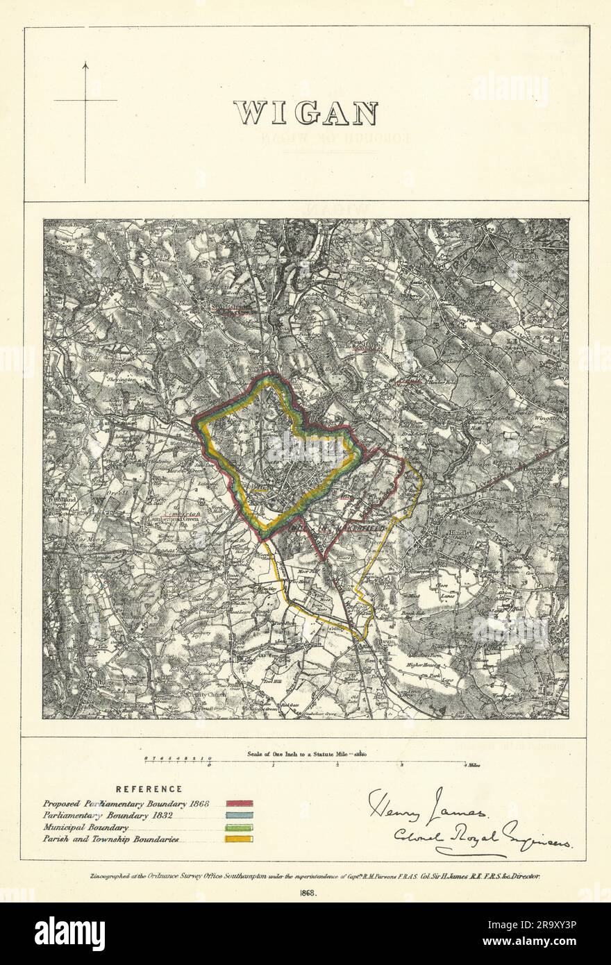 Wigan, Lancashire. JAMES. Parliamentary Boundary Commission 1868 old ...