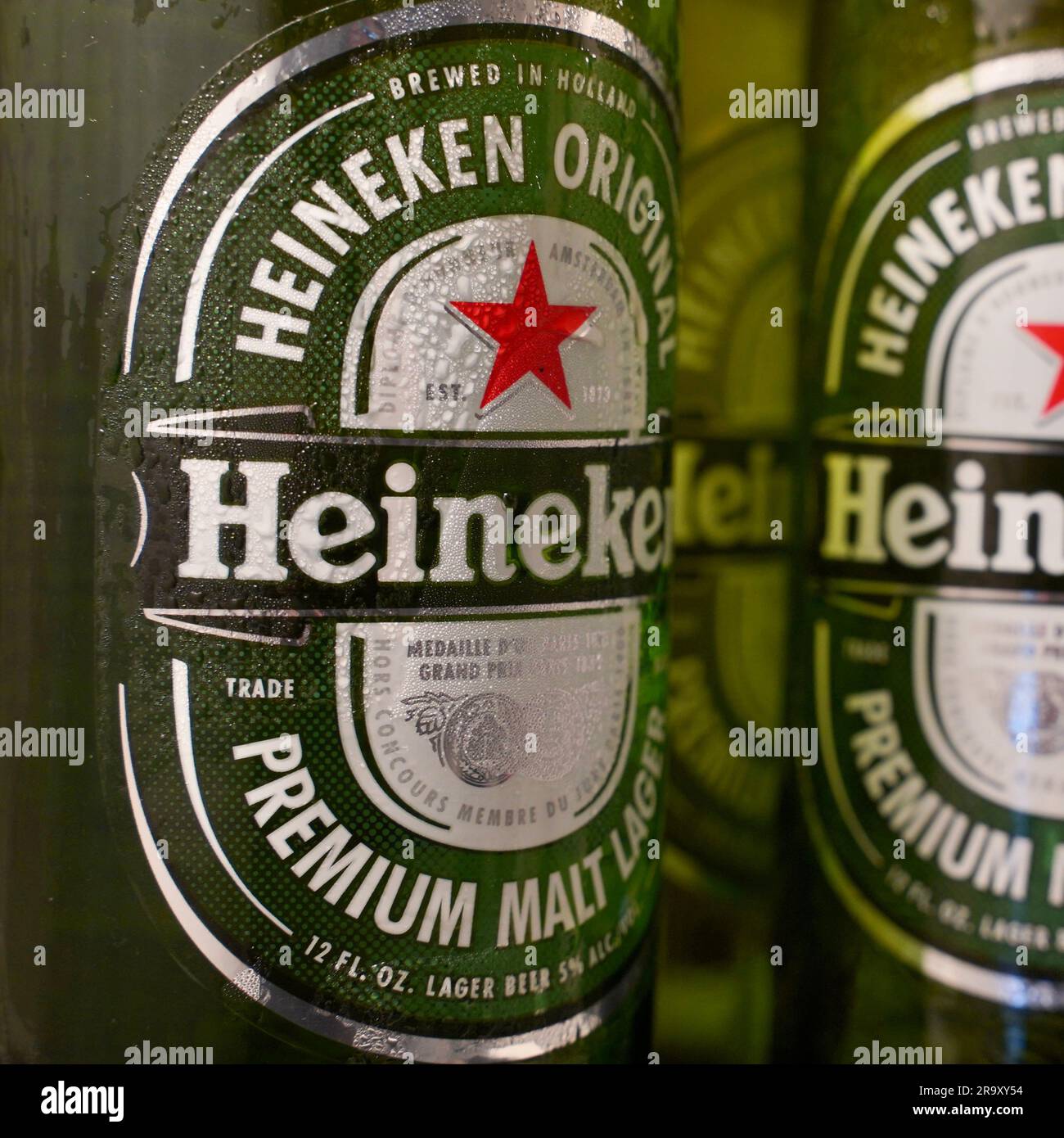 Rockford, IL -27 june2023 :Heineken, Beer. A Heineken beer bottle on a ...