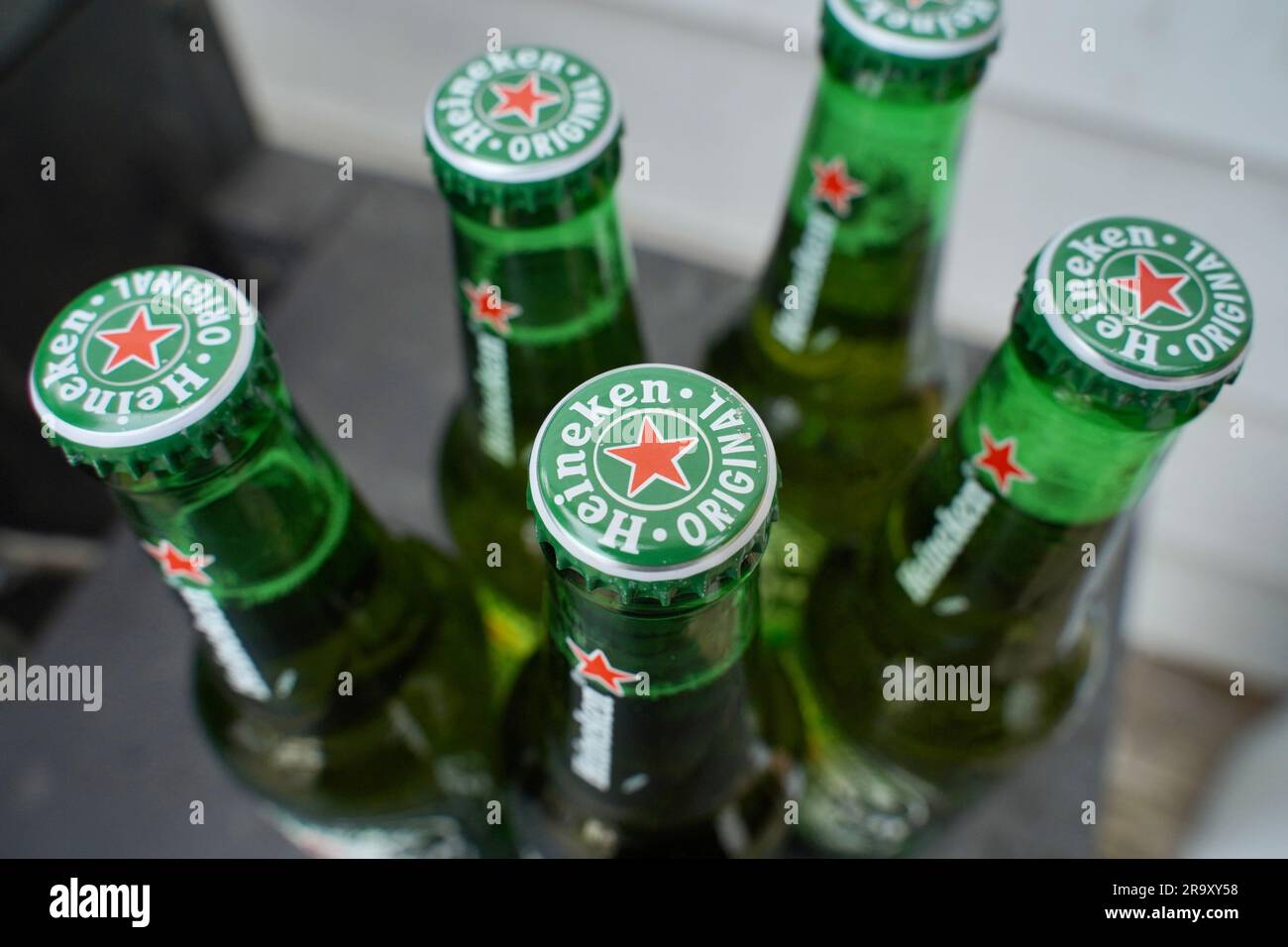 Rockford, IL -27 june2023 :Heineken, Beer. A Heineken beer bottle on a ...