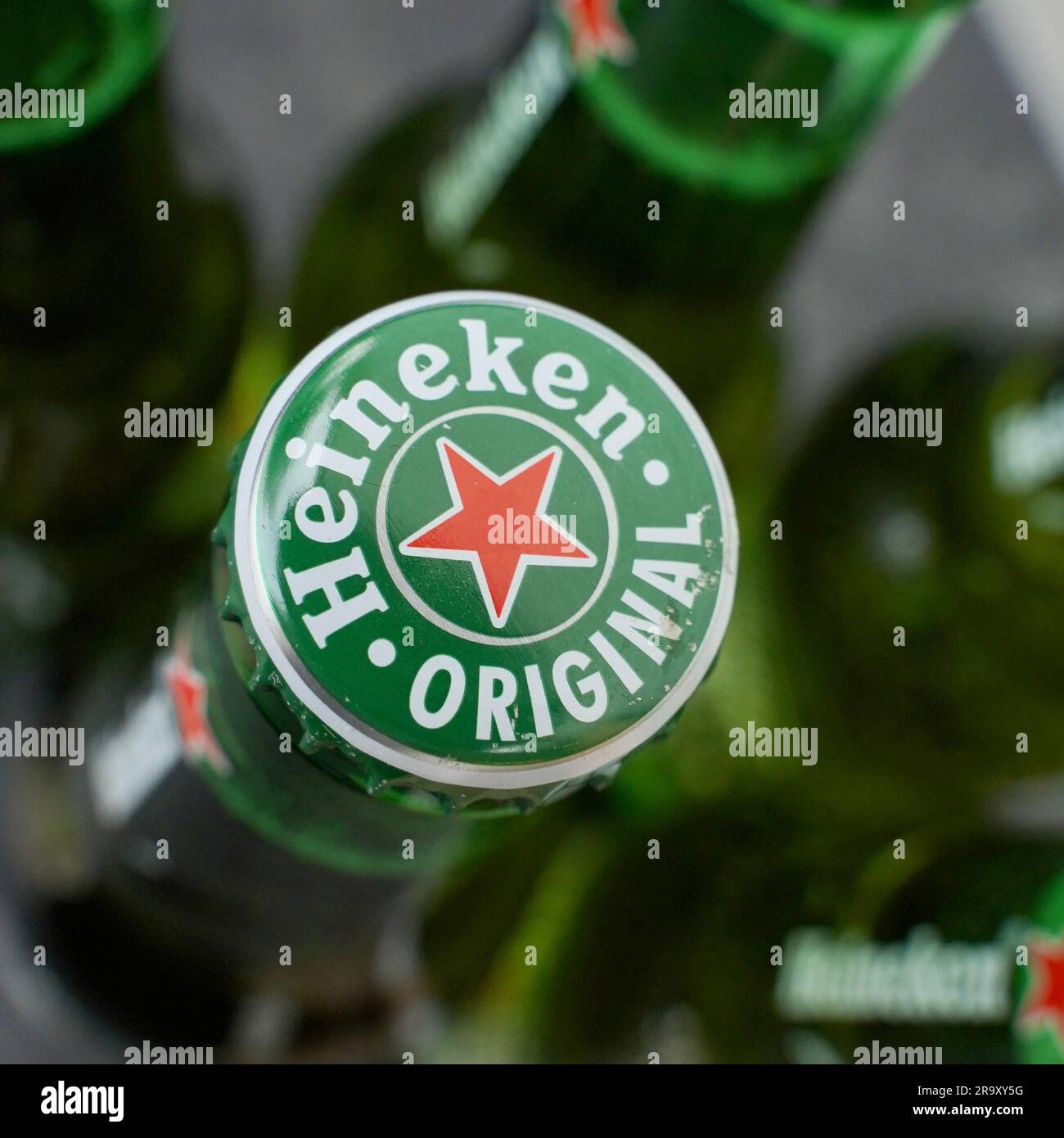 Rockford, IL -27 june2023 :Heineken, Beer. A Heineken beer bottle on a ...