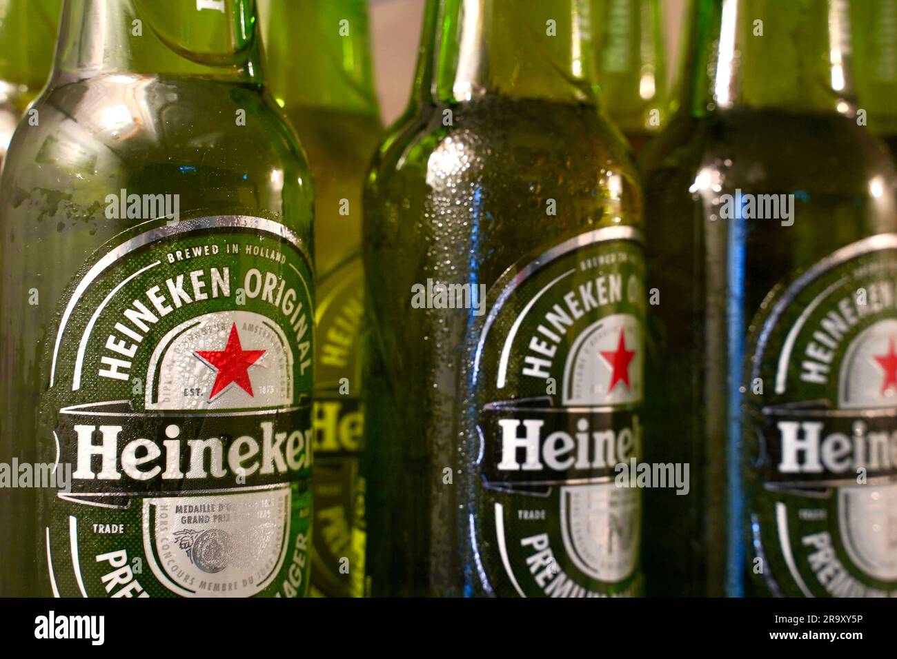 Rockford, IL -27 june2023 :Heineken, Beer. A Heineken beer bottle on a ...