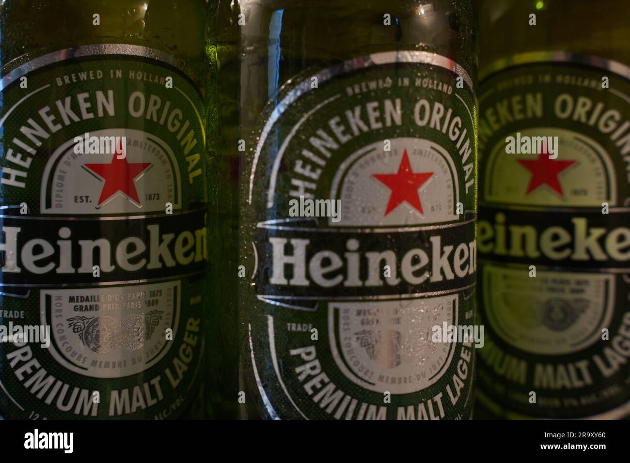Rockford, IL -27 june2023 :Heineken, Beer. A Heineken beer bottle on a ...