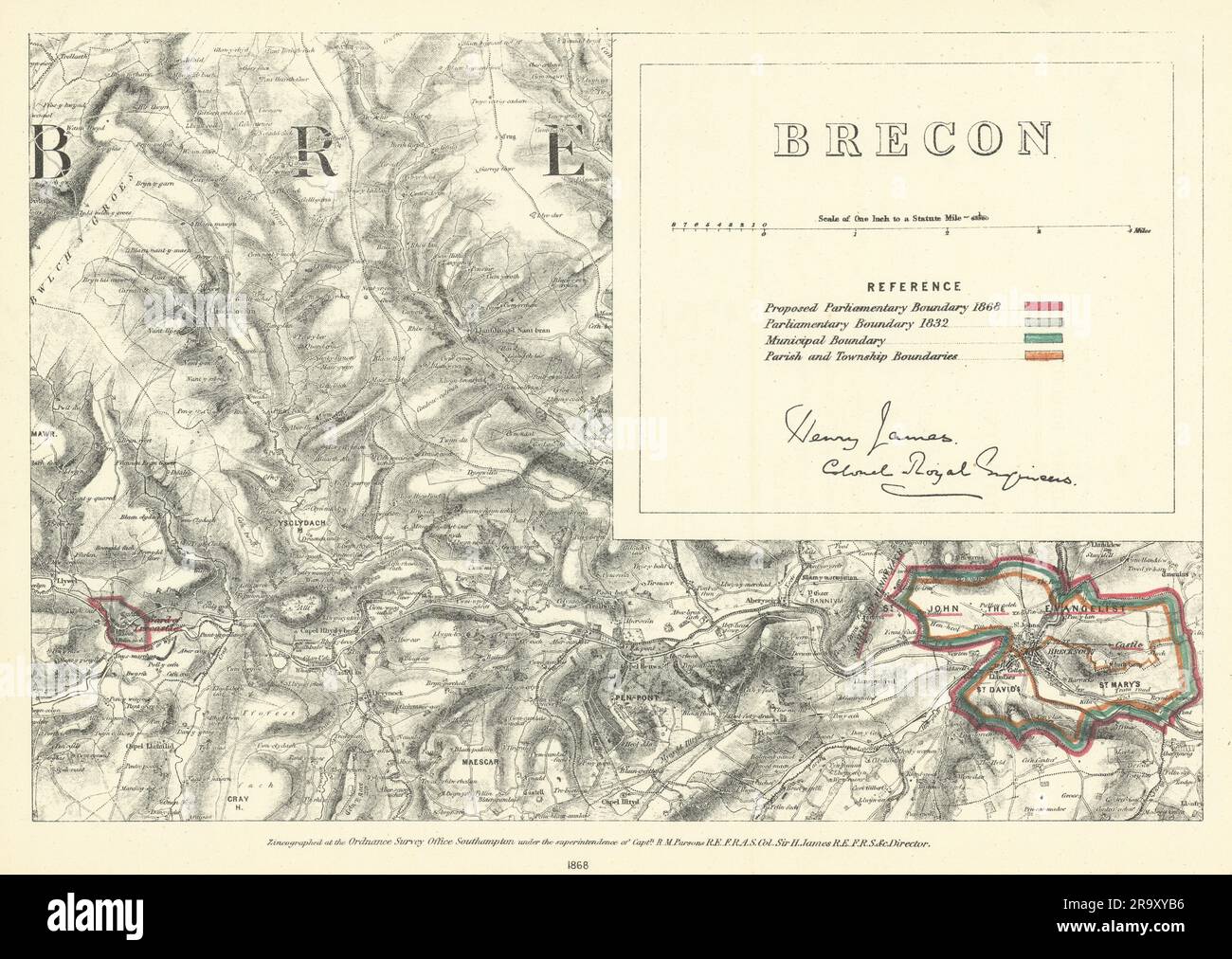 Brecon, Brecknockshire. JAMES. Parliamentary Boundary Commission 1868 ...