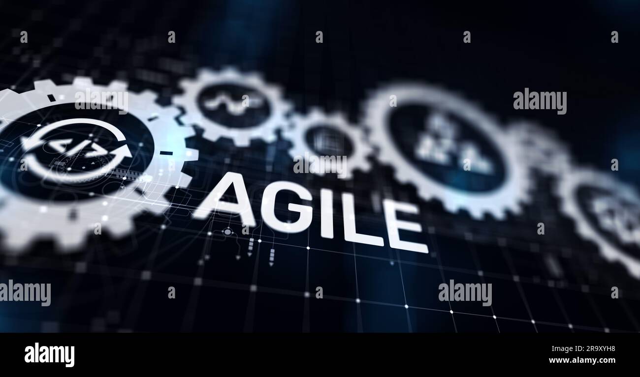 Agile development methodology concept on virtual screen. Technology ...