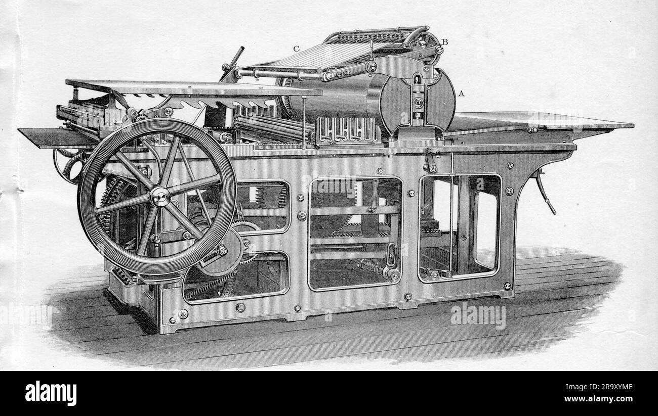 technics, typography, machinery, Wharfedale rotary press, wood ...