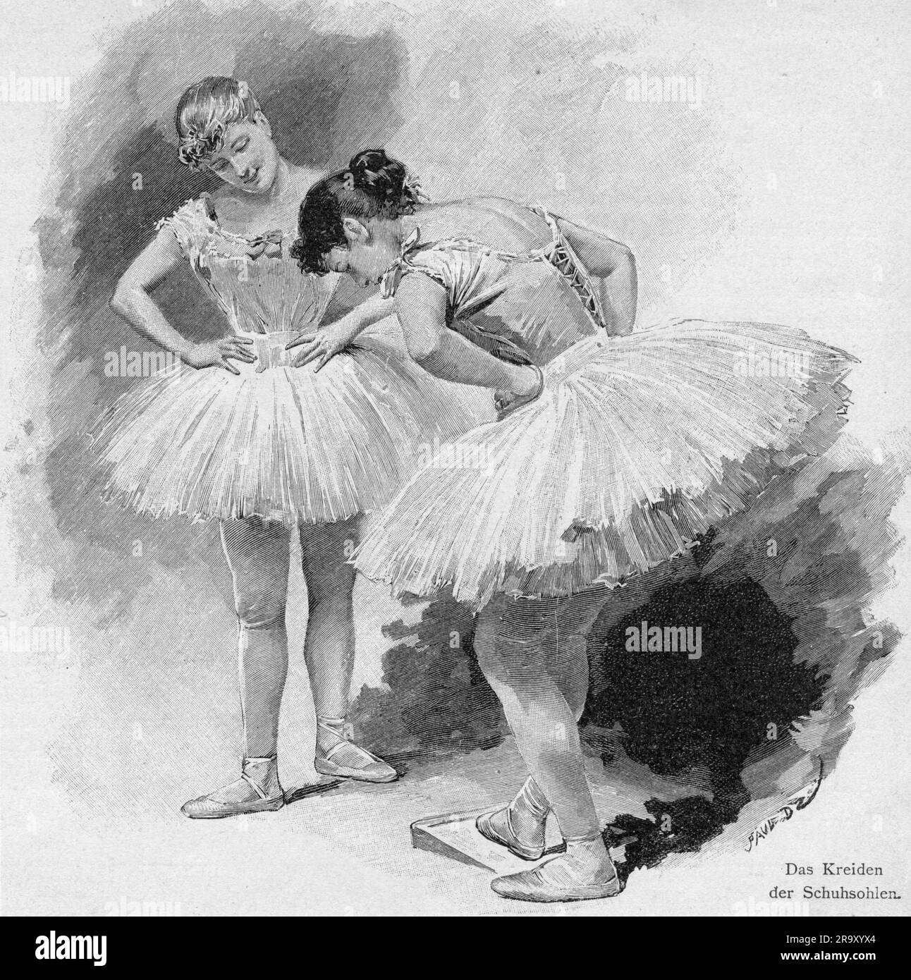 dance, ballet, chalking of the shoes, wood engraving after drawing by ...