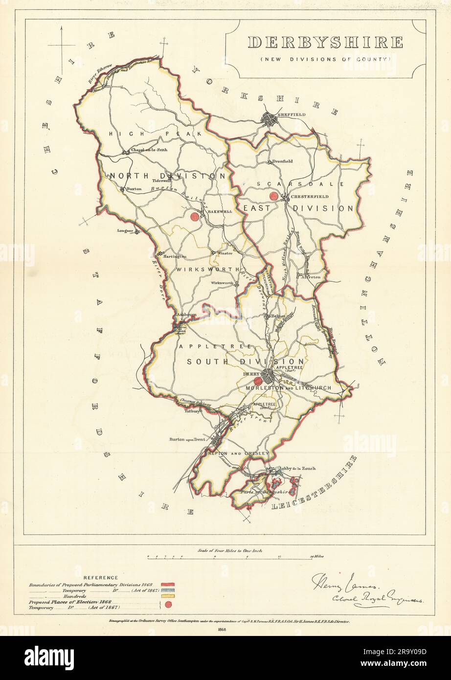 Derbyshire (New divisions of County). JAMES. Boundary Commission 1868 ...