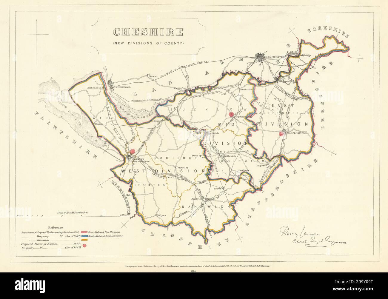Cheshire (New divisions of County). JAMES. Boundary Commission 1868 old ...