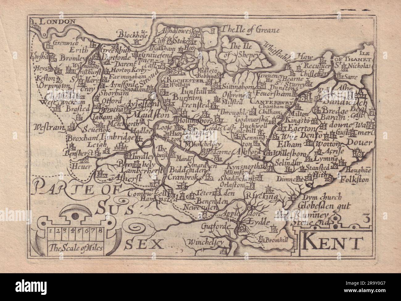 Kent by van den Keere. "Speed miniature" county map 1632 old antique ...