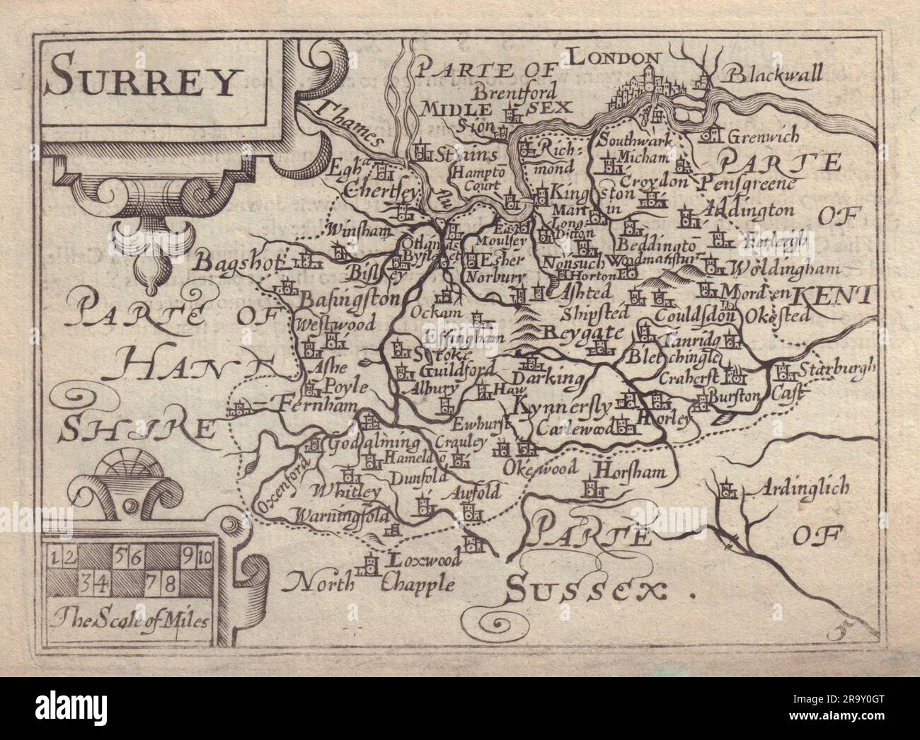 Surrey by van den Keere. "Speed miniature" county map 1632 old antique ...