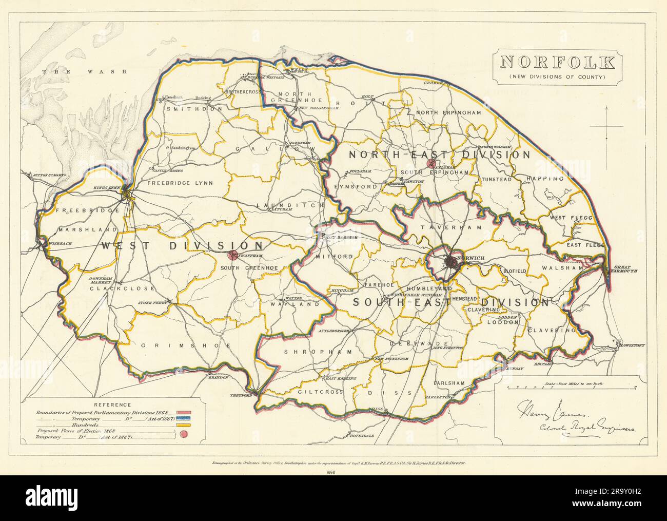 Norfolk (New divisions of County). JAMES. Boundary Commission 1868 old ...