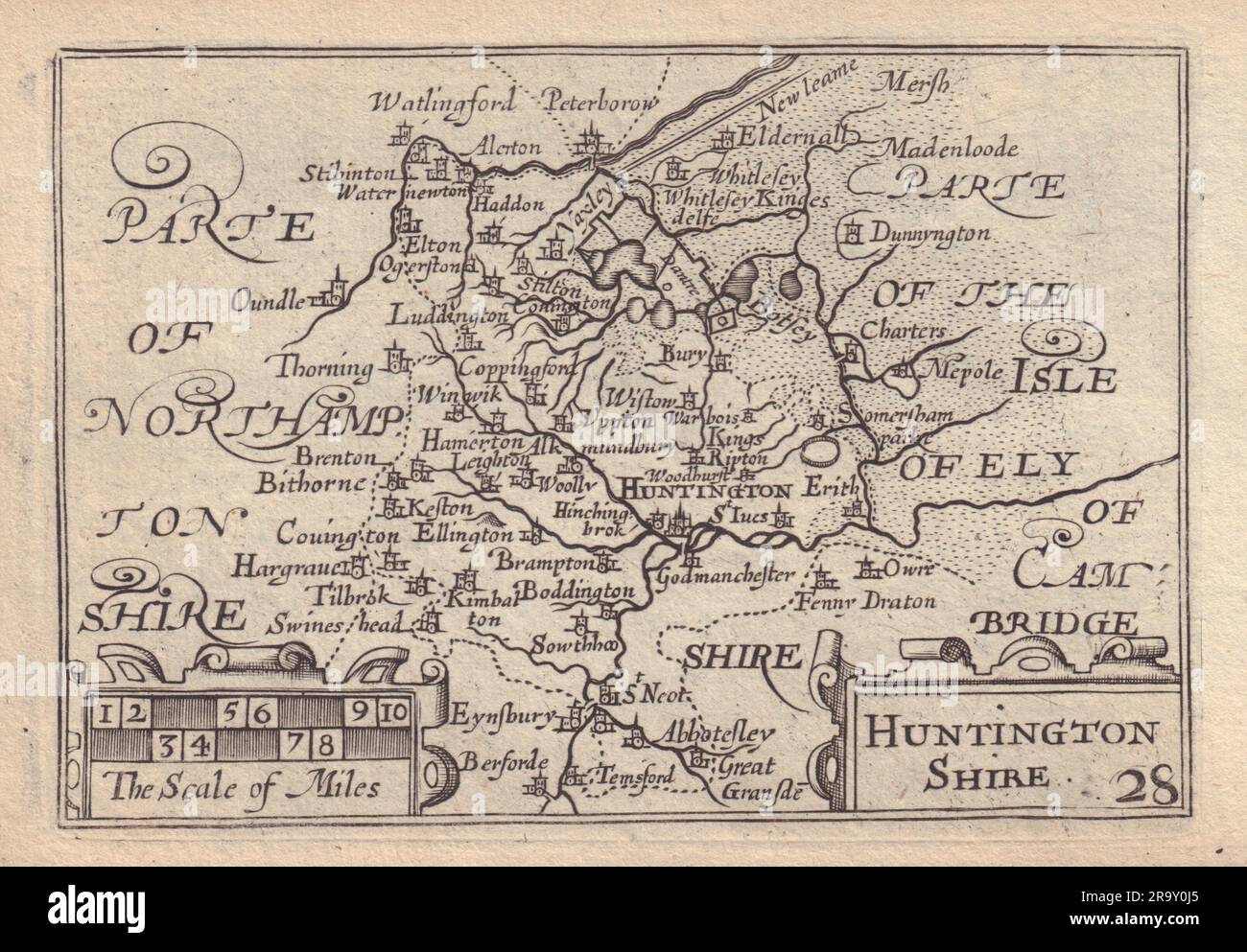 Huntington Shire by Keere. "Speed miniature" Huntingdonshire county map ...