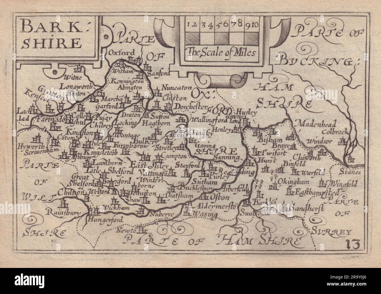 Barkshire by van den Keere. "Speed miniature" Berkshire county map 1632 ...