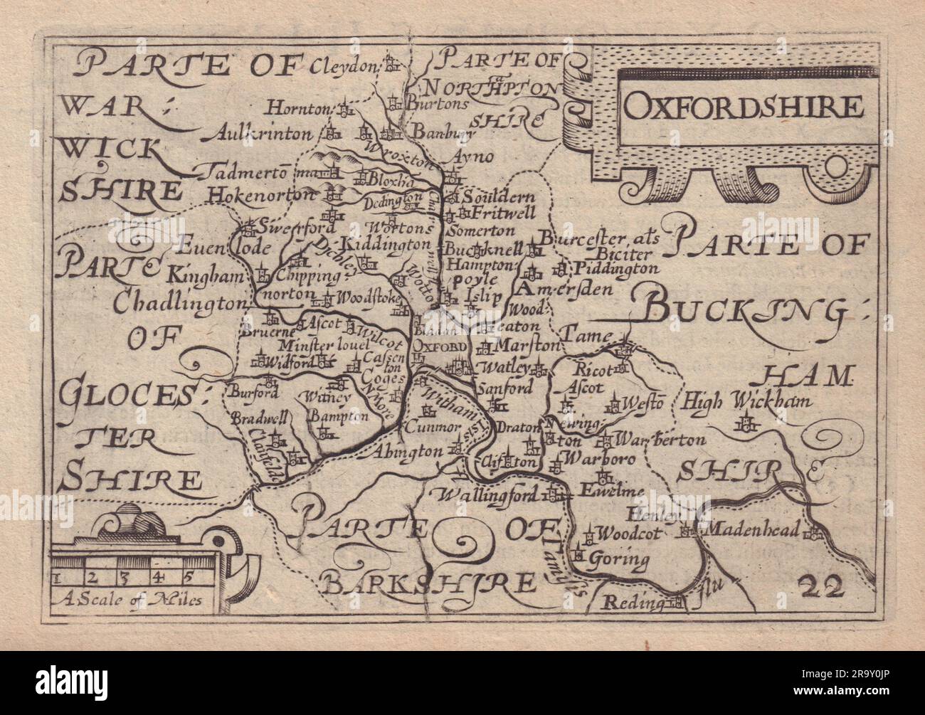 Oxfordshire by van den Keere. "Speed miniature" county map 1632 old ...