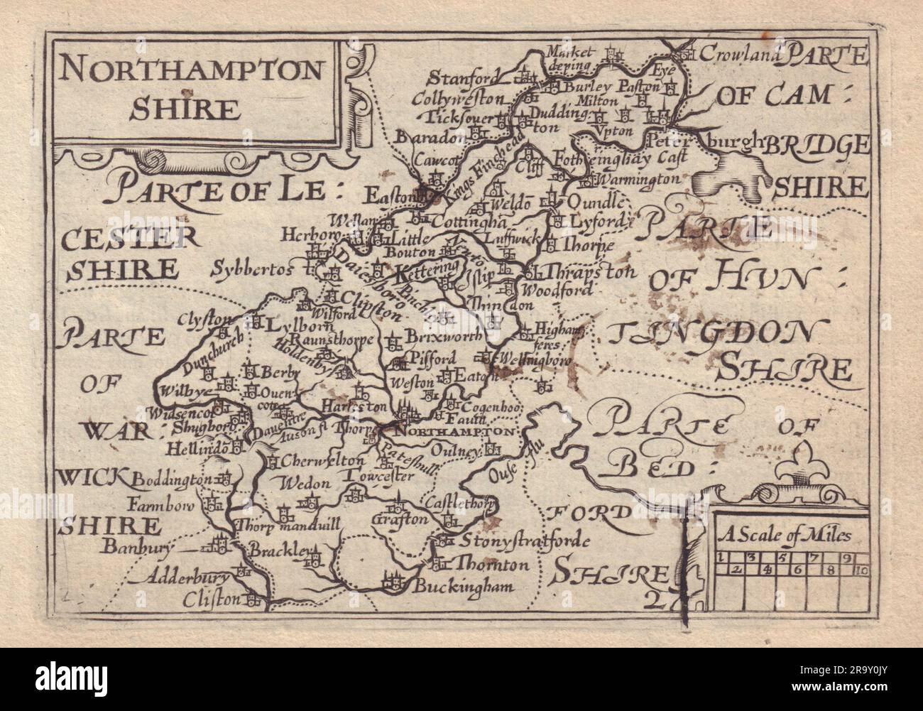Northamptonshire by van den Keere. "Speed miniature" county map 1632 ...