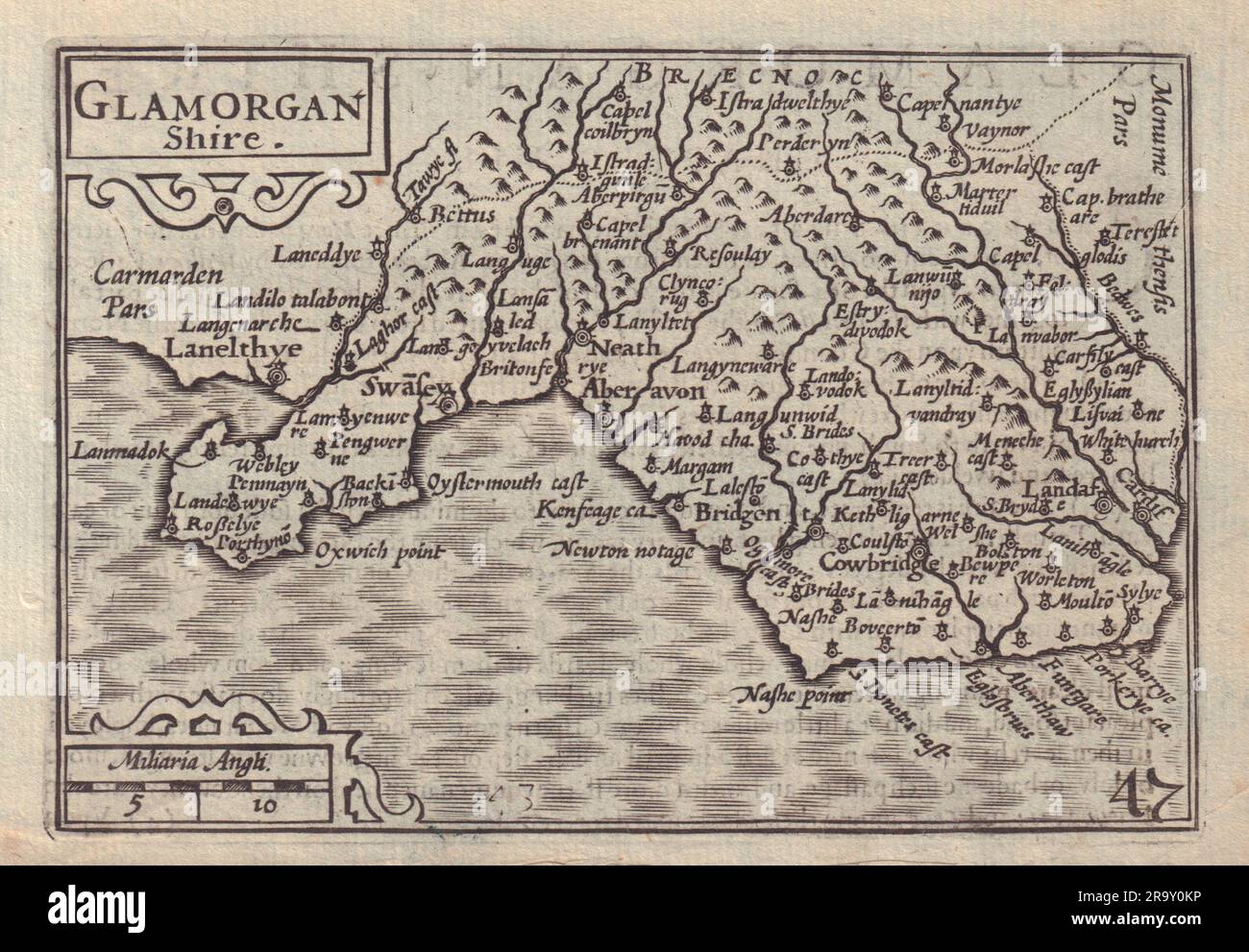 Glamorgan Shire by Keere. "Speed miniature" Glamorganshire county map ...