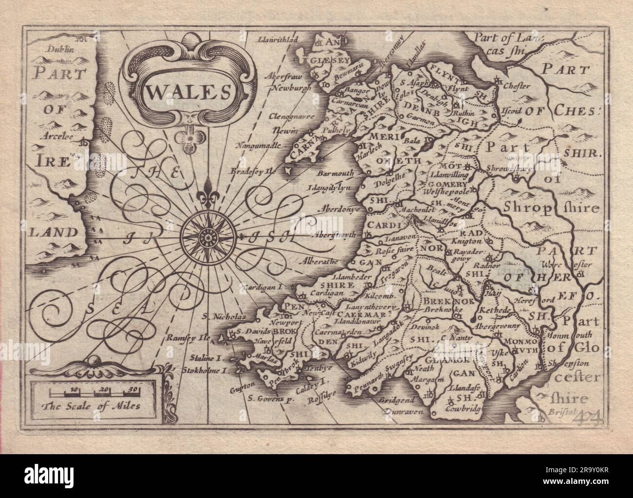 Wales by van den Keere. "Speed miniature" 1632 old antique map plan ...
