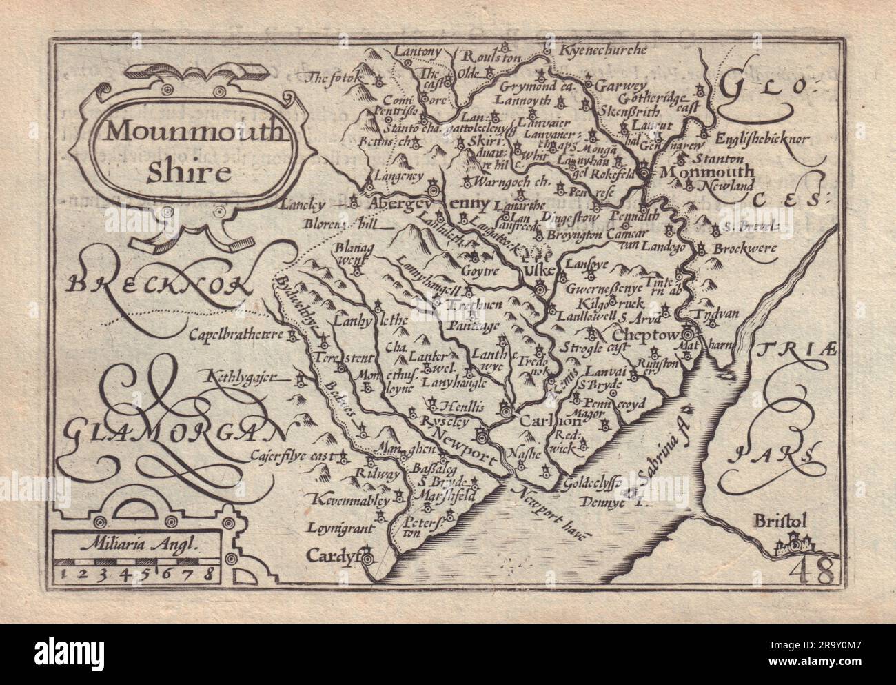 Mounmouth Shire by Keere. "Speed miniature" Monmouthshire county map ...