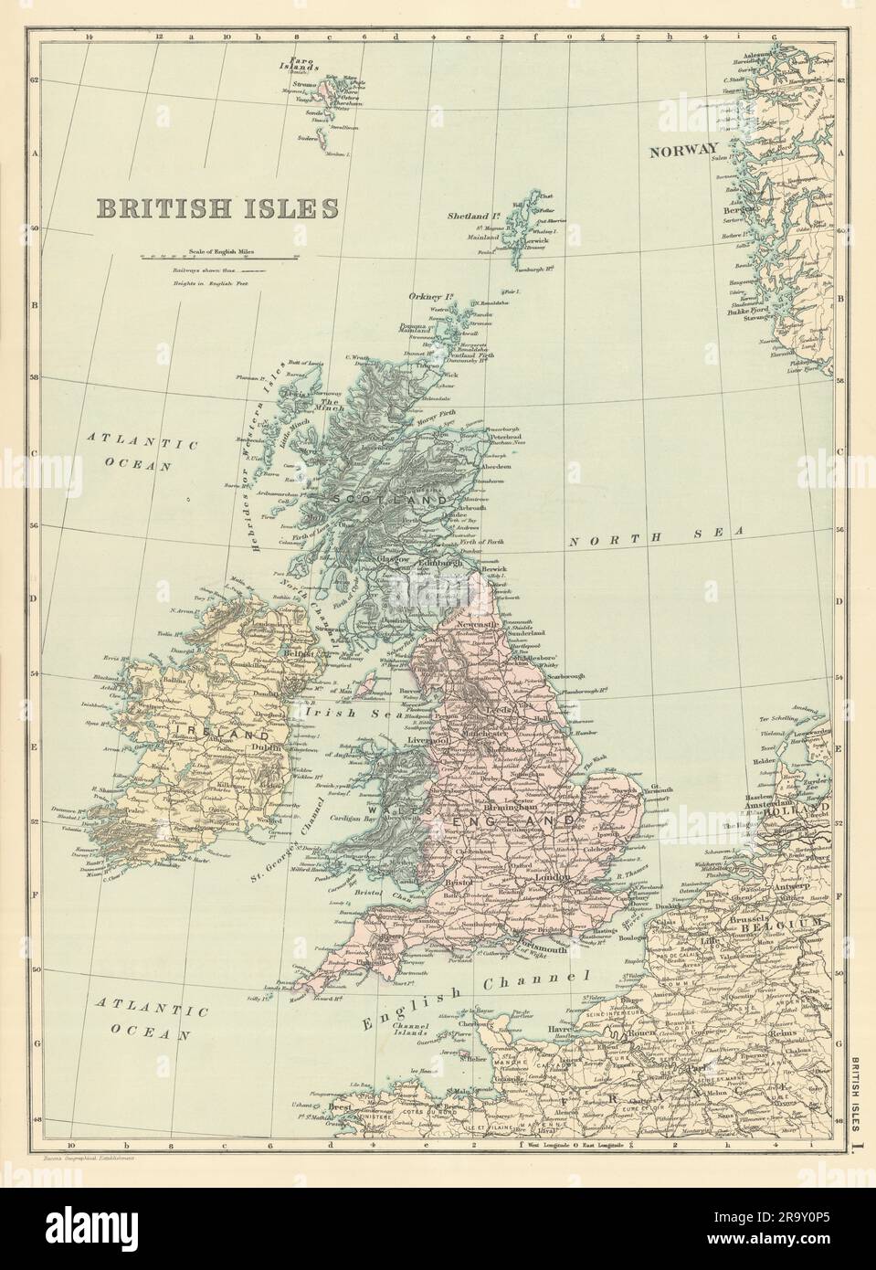 BRITISH ISLES England Ireland Scotland Wales North Sea antique map GW ...