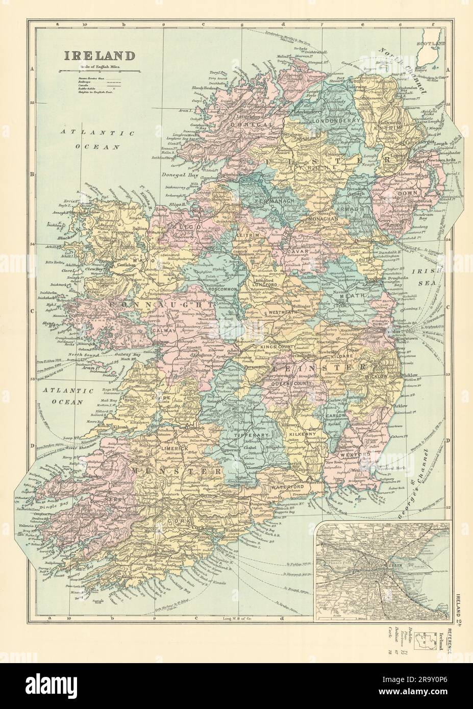 IRELAND in counties. Dublin inset. Antique map by GW BACON 1891 old ...