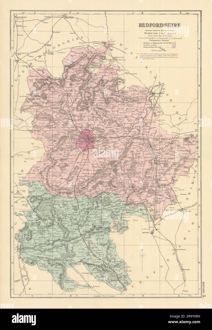 BEDFORDSHIRE antique county map by GW BACON 1891 old plan chart Stock ...