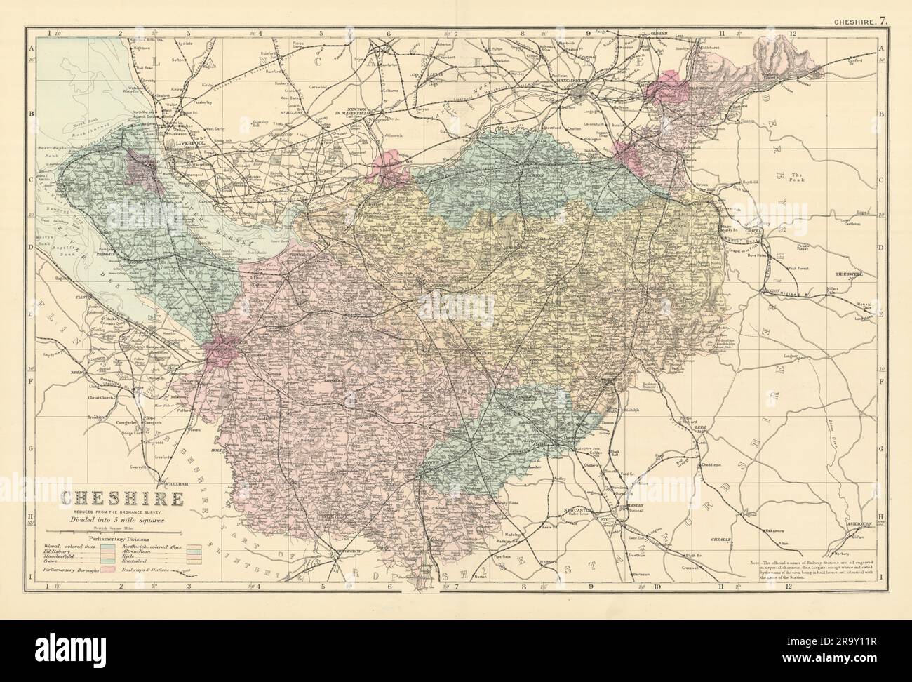 CHESHIRE antique county map by GW BACON 1891 old plan chart Stock Photo ...