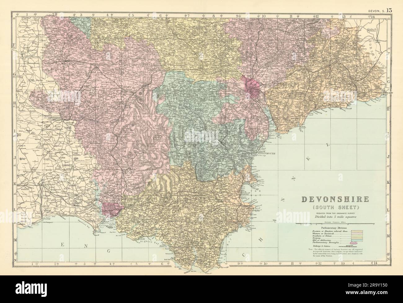 DEVON (SOUTH & EAST) antique county map by GW BACON 1891 old chart Stock Photo - Alamy
