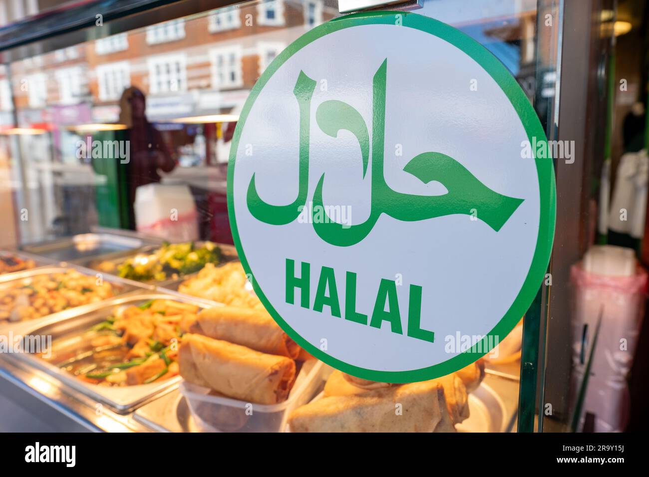 LONDON- APRIL, 2023: Halal sign in chinese food stall in Tooting, south ...