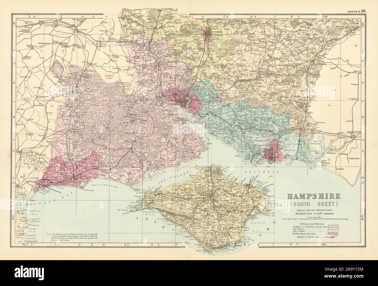HAMPSHIRE (South) antique county map by GW BACON 1891 old chart Stock ...