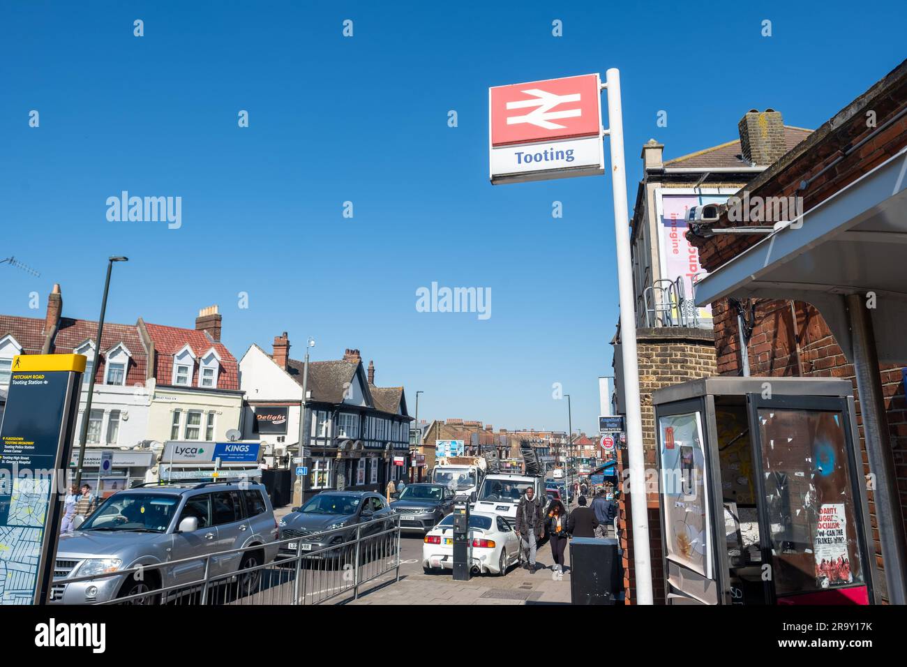 LONDON- APRIL, 2023: Tooting mainline train station on Mitcham Road, a ...