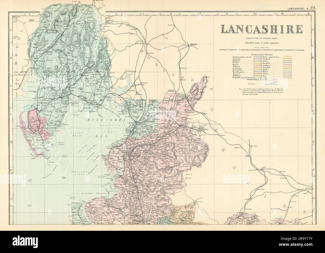 LANCASHIRE (North sheet) antique county map by GW BACON 1891 old Stock ...